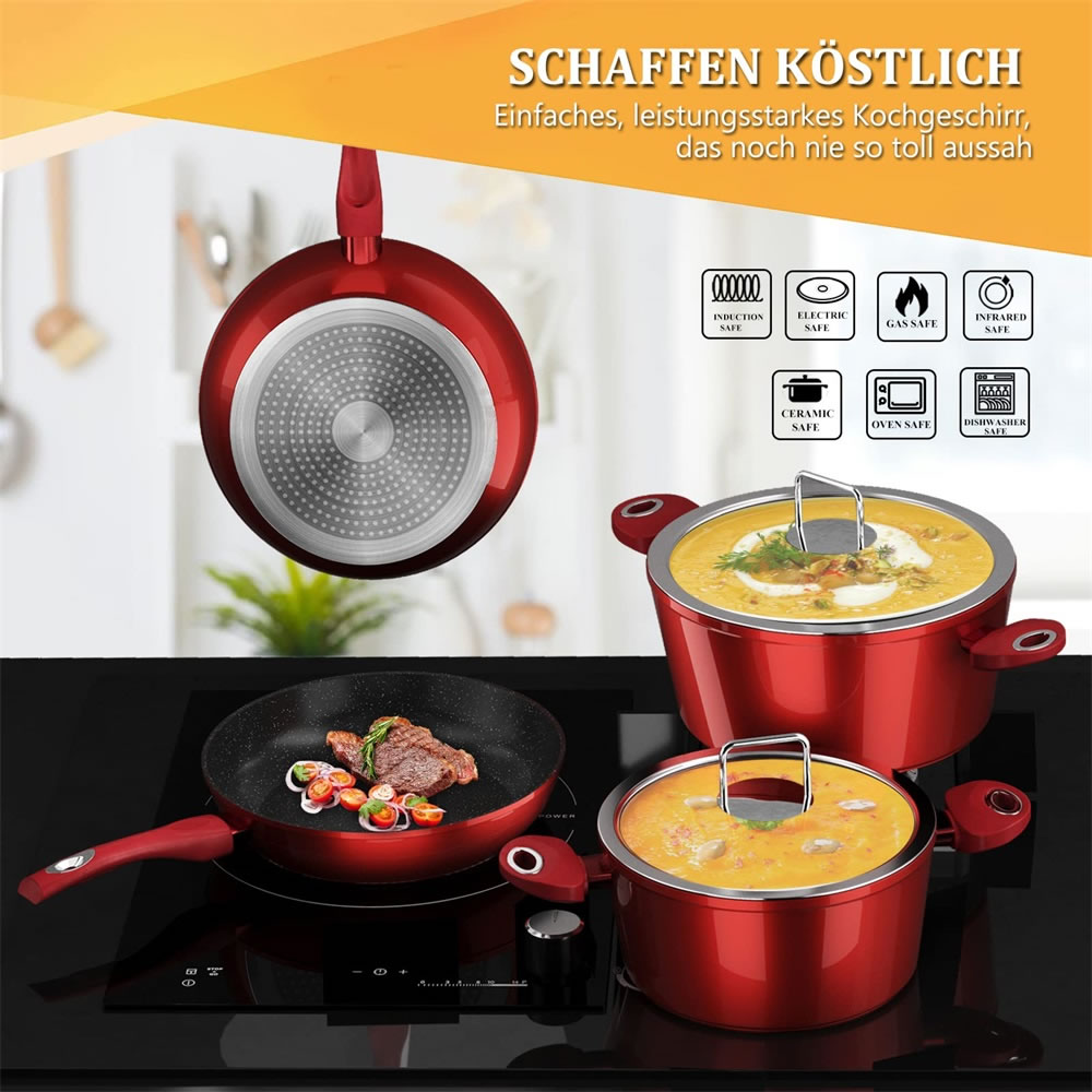 Topfset 6-Teilig Kochgeschirr Set Aluminum Kochtopfset mit Antihaftbeschichtung, Topf und ...