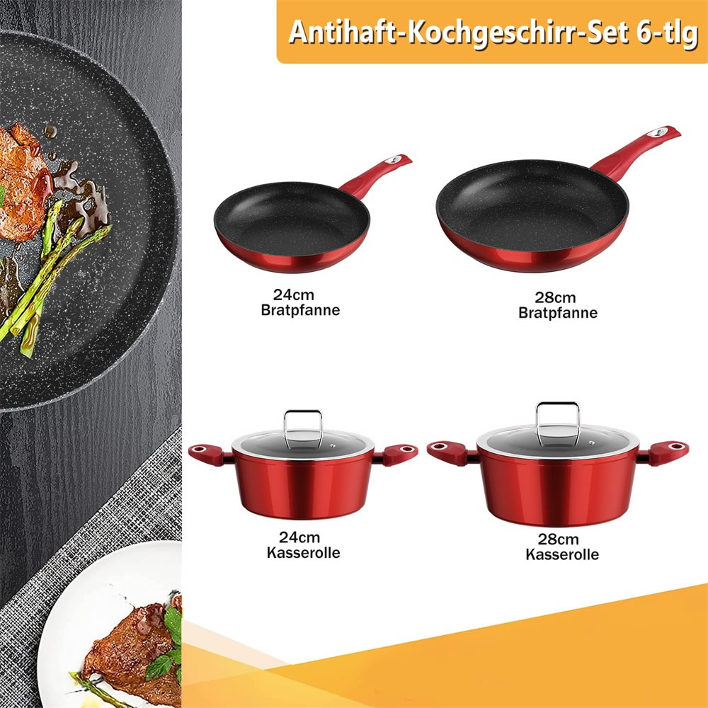 Topfset 6-Teilig Kochgeschirr Set Aluminum Kochtopfset mit Antihaftbeschichtung, Topf und ...